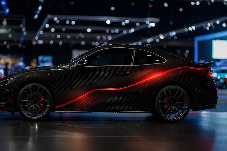 Futuristic Red Neon Car Wrap | Black Matte Sports Car Vinyl | Custom ...