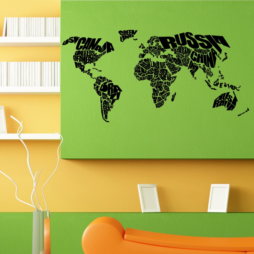 World Map Design Typography Design Wall Sticker Vinyl Decal Home Art ...