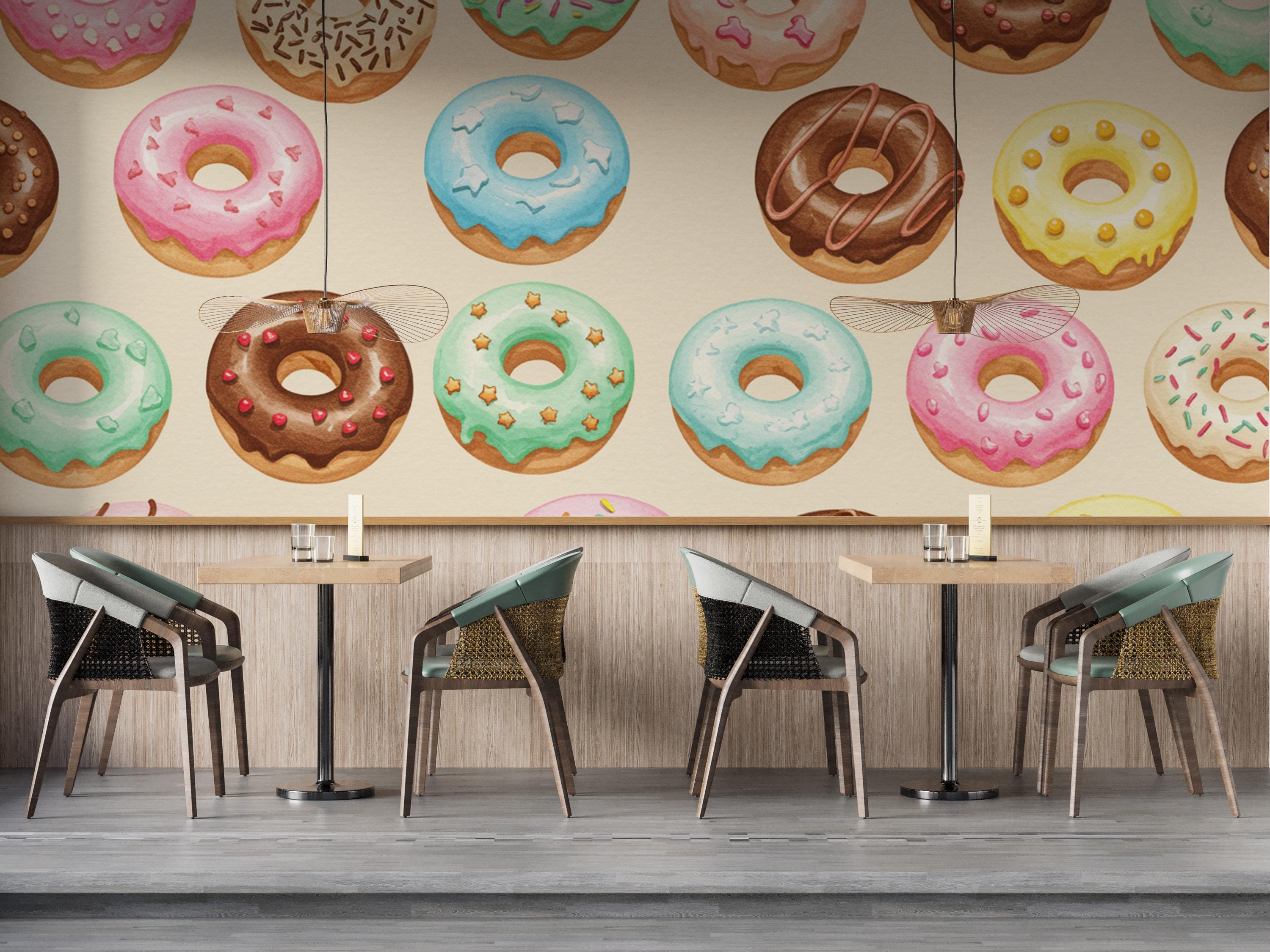 Whimsical Donut Watercolor Wallpaper Mural – Seamless Pastel Dessert ...