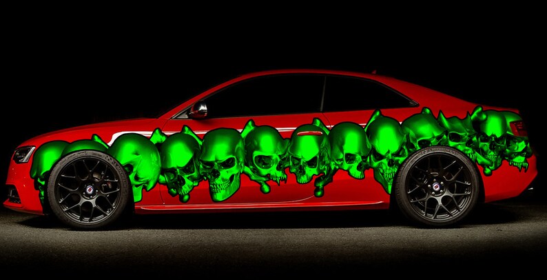 3D Skulls Car Sticker, Skulls Tribal Car Wrap, Skulls Car Decal, 3D ...