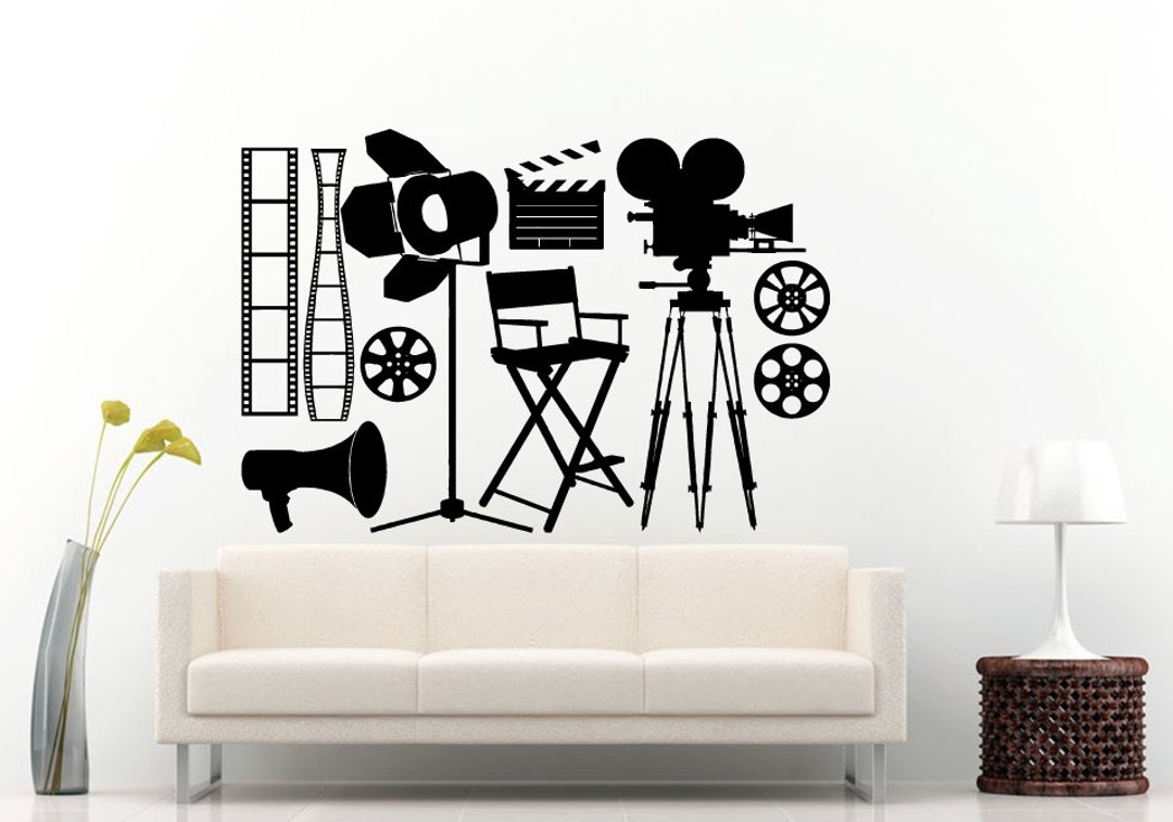 Cinema Movie Roll of Film Video Camera Spot Light Directors Chair Tools ...