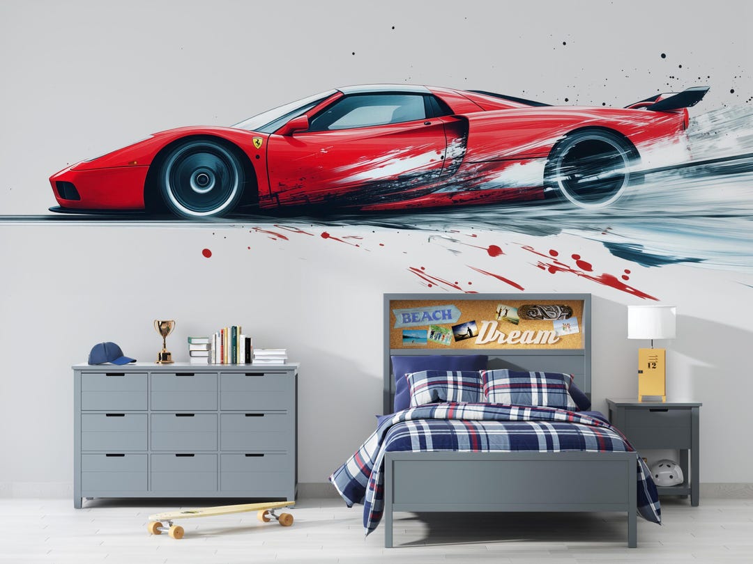 Red Racing Car Wall Decal for Boys Room | Sports Car Wall Sticker ...
