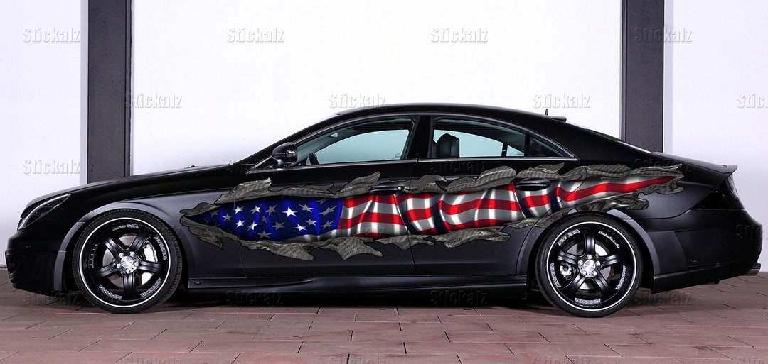 USA Flag Full Color Car Side Graphics, US Flag Car Vinyl Side Wrap ...