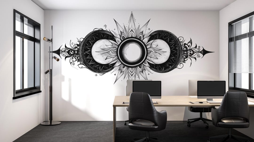 Celestial Eclipse Wall Decal Triple Moon Mandala Wall Art Astrology ...