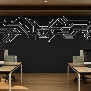 Circuit Board Wall Decal, Technology Vinyl Wall Art Decals, Computer Circuit Decor, Binary Code ...