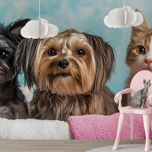 Dog and Cat Grooming Spa Wallpaper With Pets Wrapped in Towels | Cute ...