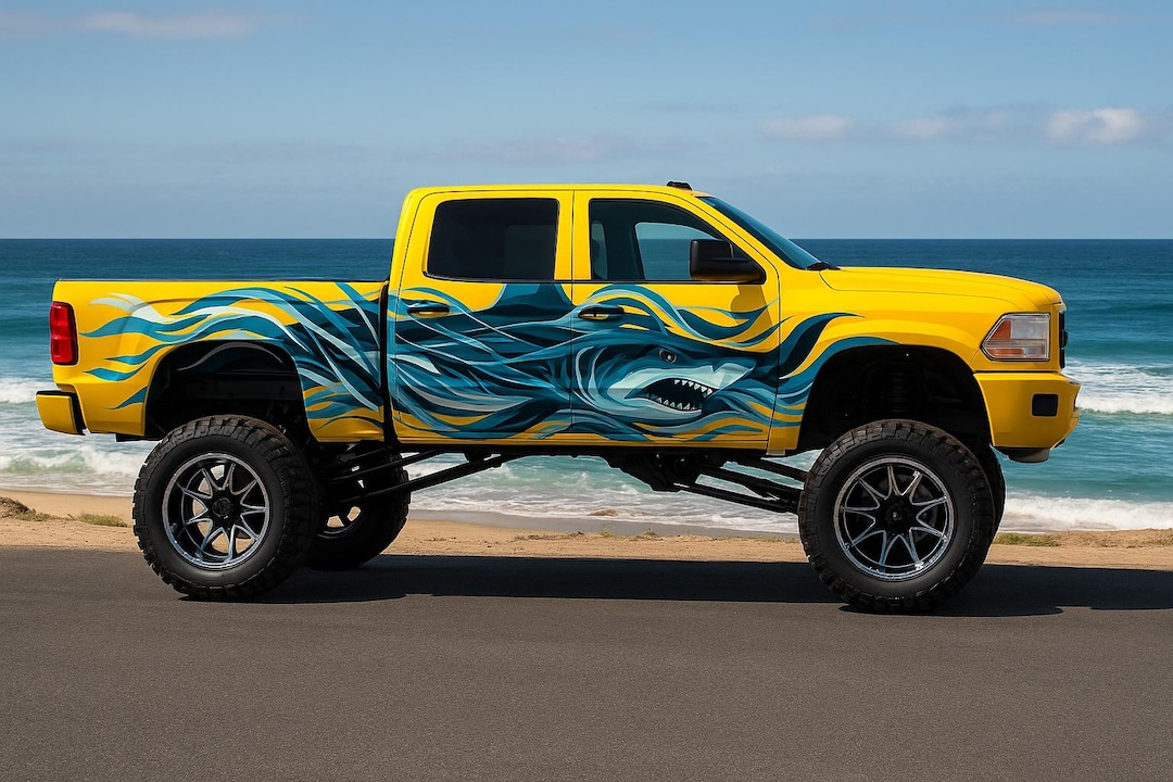 Aggressive Shark Truck Wrap, Custom Vinyl Graphics for Pickup, Full ...