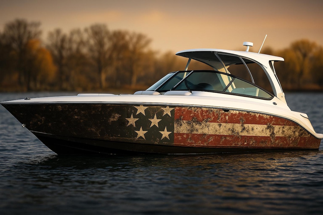 Distressed American Flag Boat Wrap – Patriotic Vintage USA Marine Vinyl ...