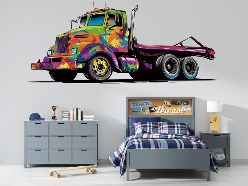 Colorful Graffiti Tow Truck Wall Decal for Kids | Bright Truck Wall ...
