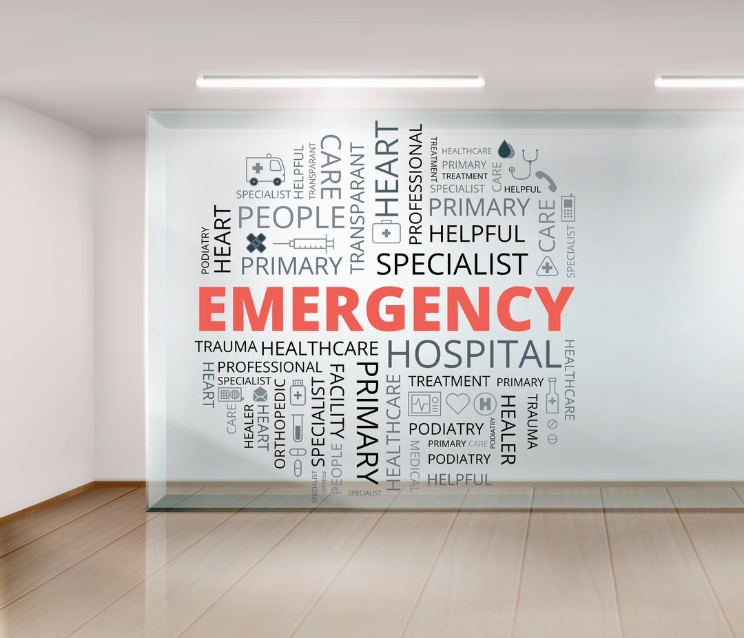 Emergency Hospital Healthcare Vinyl Wall Decal, Health Wellness Words ...