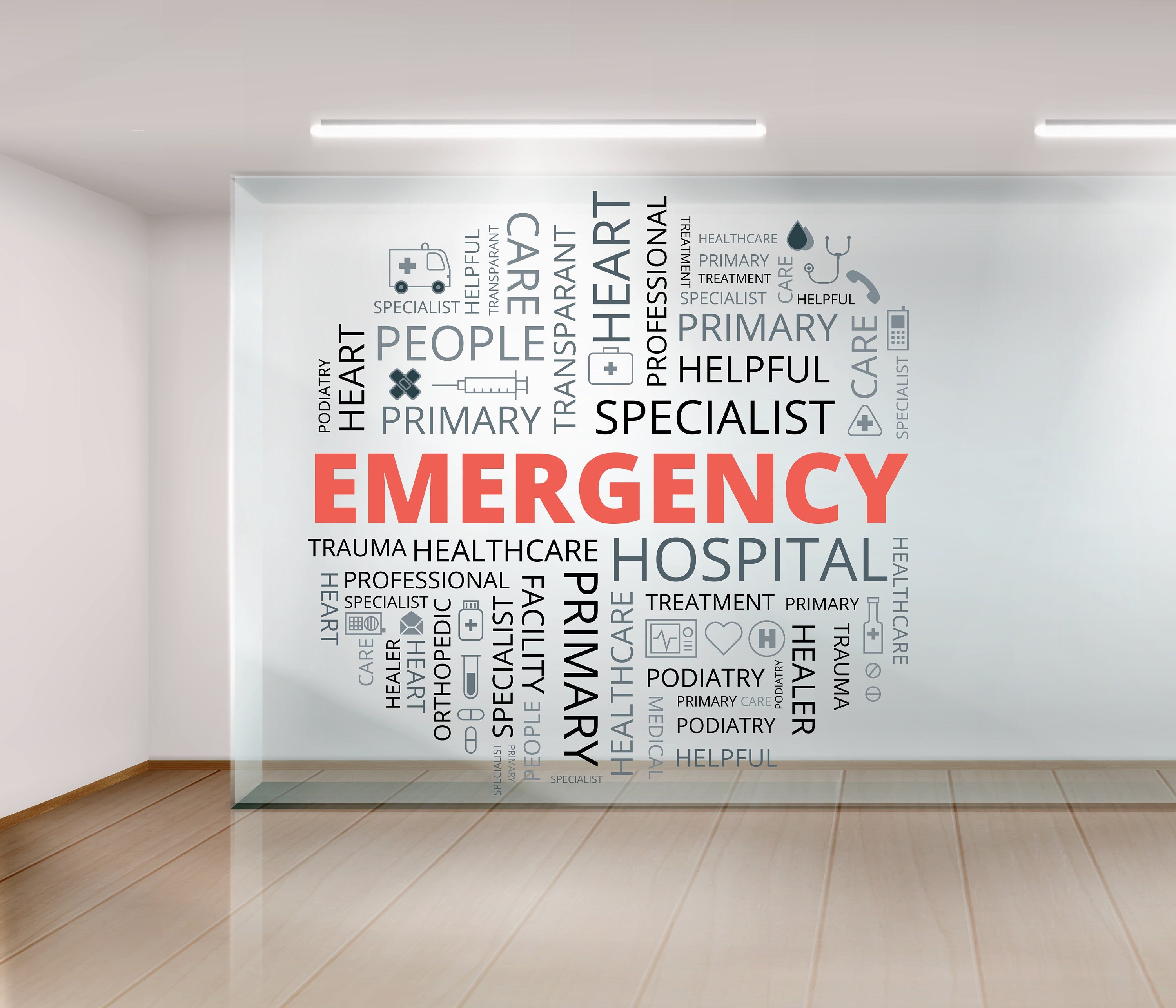 Emergency Hospital Healthcare Vinyl Wall Decal, Health Wellness Words ...