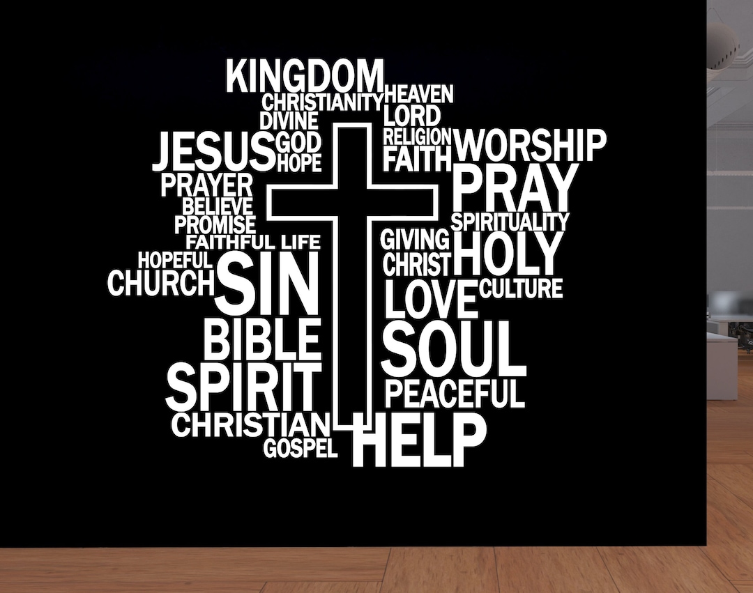 Christian Wall Words, Jesus Word Cloud, Religious Wall Sign, Church ...