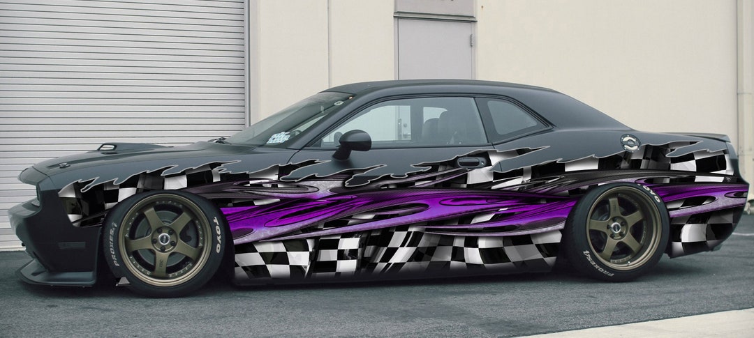 Checkered Flag Street Racing Car Vinyl Graphics, Racing Flag Car Side ...
