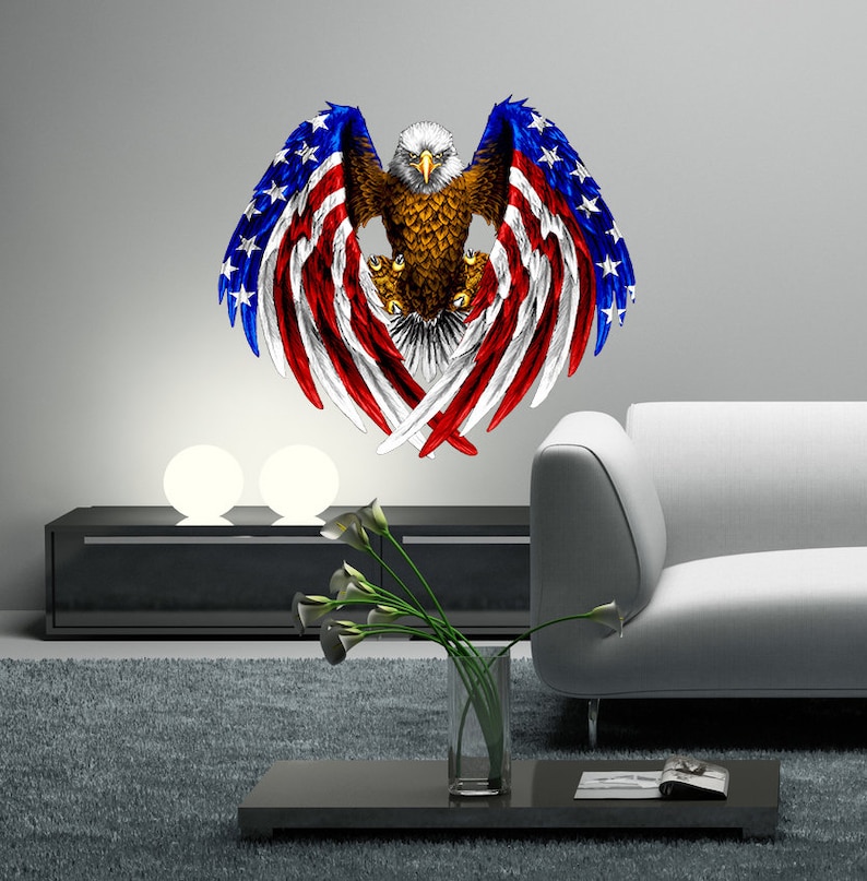 US Flag Decal, Bald Eagle USA Flag Wall Sticker, Patriotic Home Decor ...