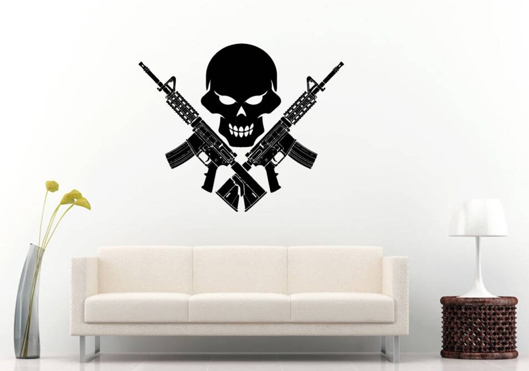 Skull Machine Guns Army Navy Seal Boys Room Wall Sticker Decal Vinyl ...