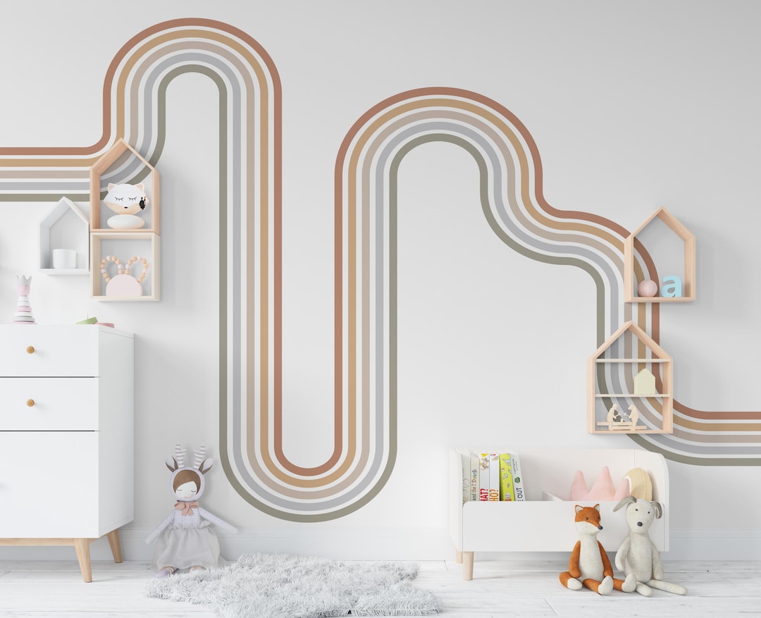 Rainbow Stripe Wall Decal Stripe Vinyl Sticker Nursery Wall Decor Kids ...