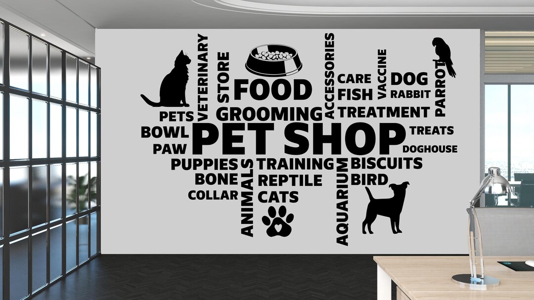 Pet Shop Wall Decor Animals Wall Decal Dog Cat Business Worker Pet Shop ...