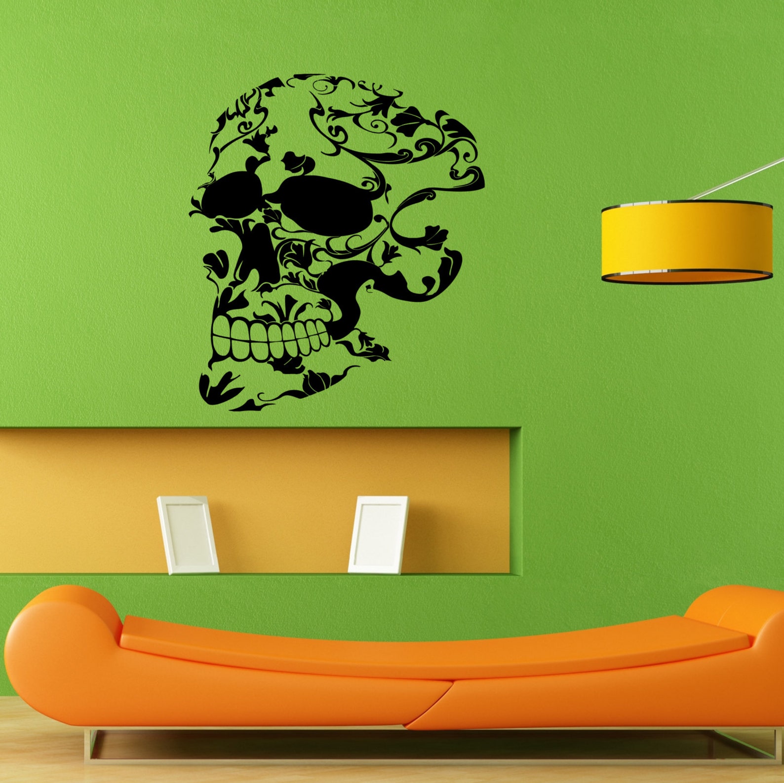 Floral Flower Design Skull Skeletal Skeleton Wall Sticker Vinyl Decal ...