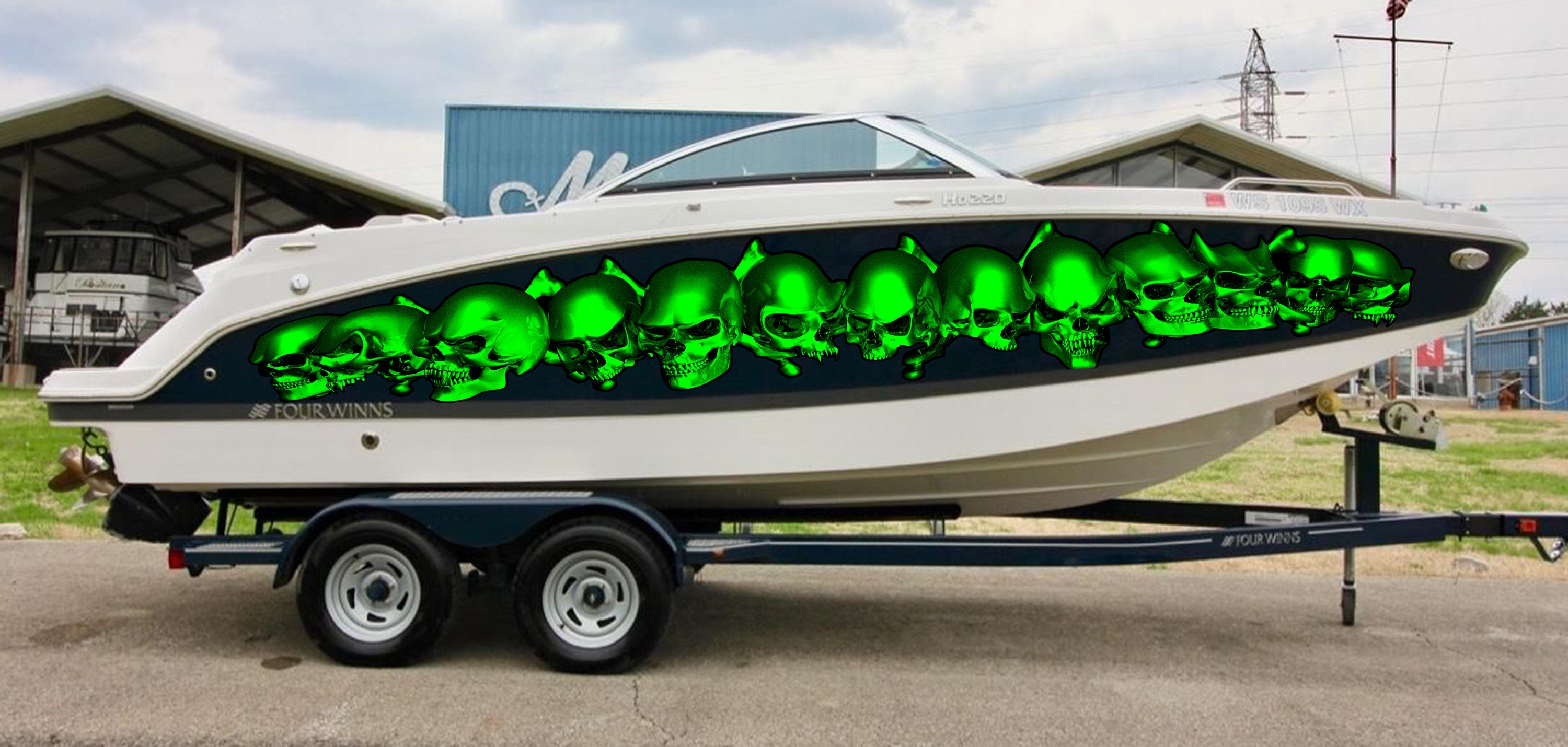 Pirate Skulls Boat Wrap, Full Color Cigar Boat Graphics Vinyl Decal ...