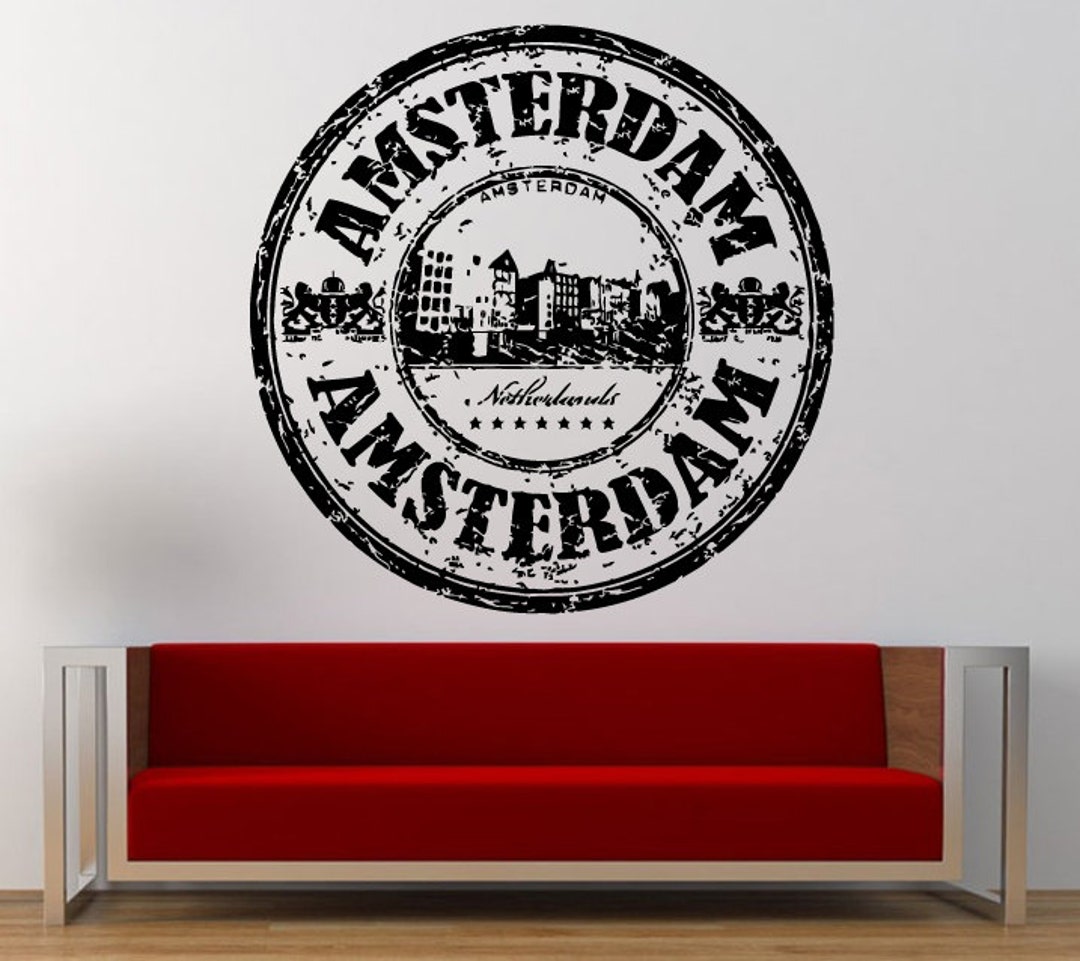 Amsterdam Netherlands Stamp Wall Decal Sticker Vinyl Mural Leaving ...