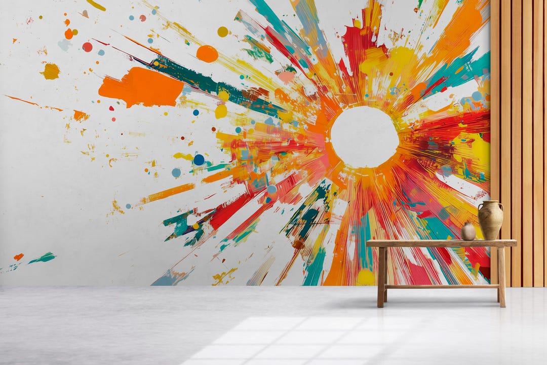 Abstract Sunburst Paint Splash Wall Decal – Large Colorful Modern Art ...