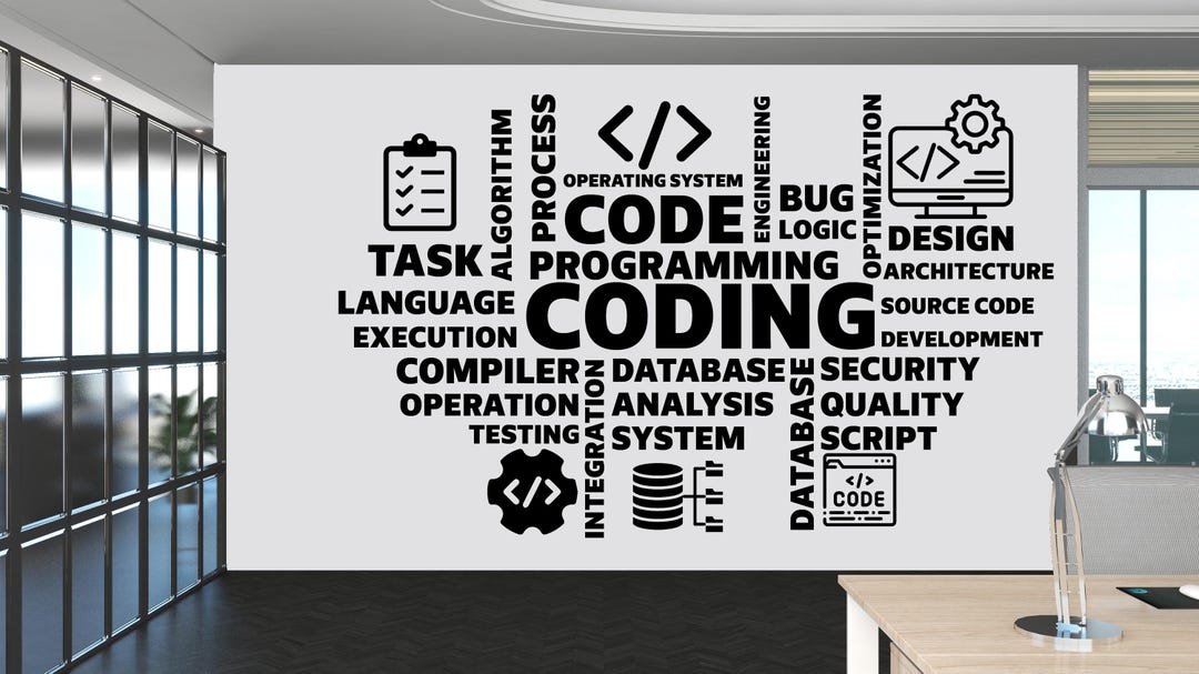 Coding Word Cloud Vinyl Wall Decal, Technology Office Decor - Etsy