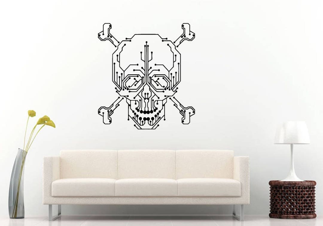 Skull Motherboard Electric Power Lines Computer PC Geek Cyber Wall ...