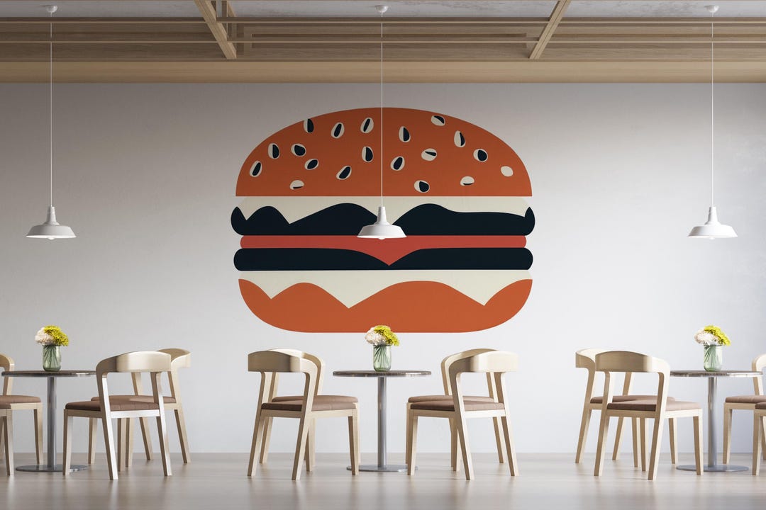 Burger Wall Decal, Minimal Burger Wall Art, Restaurant Wall Sticker ...