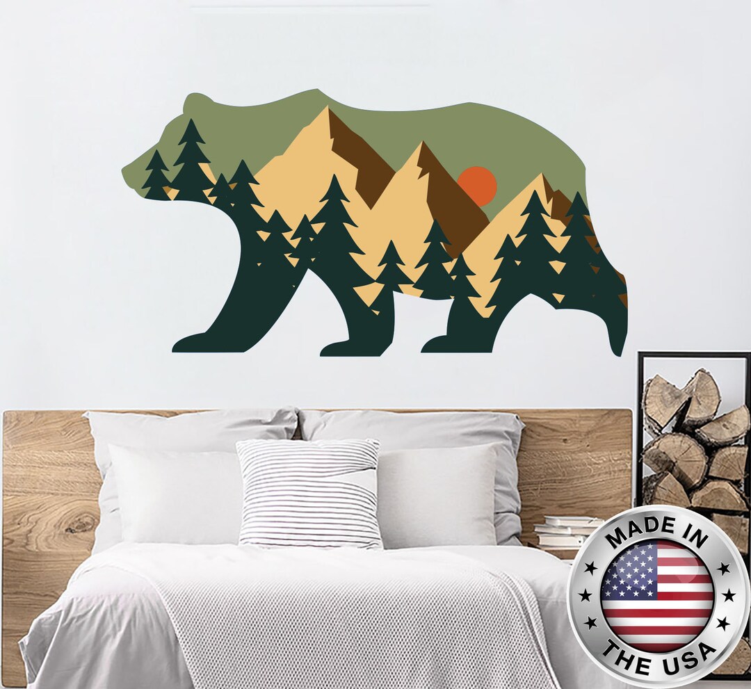Bear Wall Decals. Animal Woodland Vinyl Sticker. Pine Tree Wall Murals ...