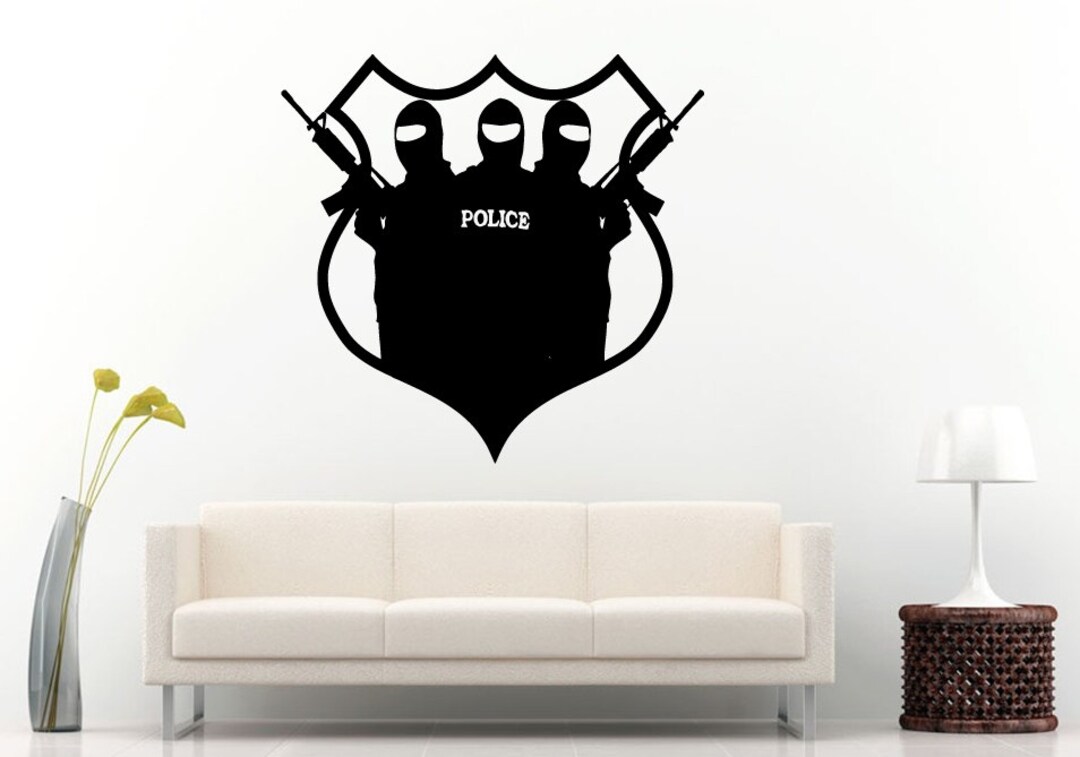 Protect and Serve Police Swat Team Shield Logo With Guns Wall Decal ...
