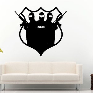 Protect and Serve Police Swat Team Shield Logo With Guns Wall Decal ...