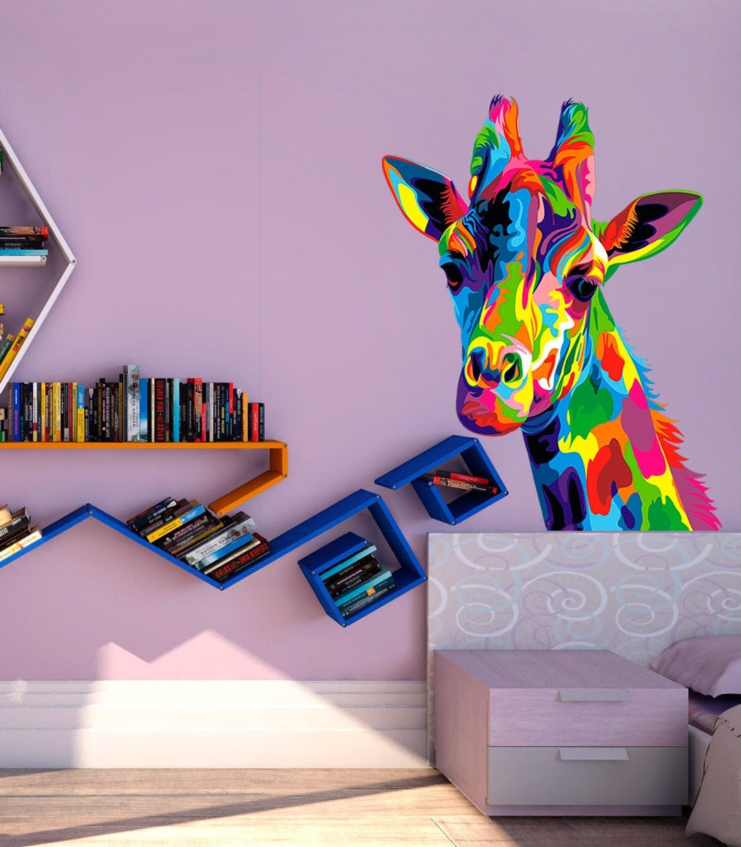 Colorful Giraffe Decal, Colorful Giraffe Sticker, Colorful Giraffe Wall ...