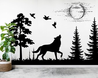 Wolf Family With Four Puppy Wall Decal Animal Nature Wolf Family ...