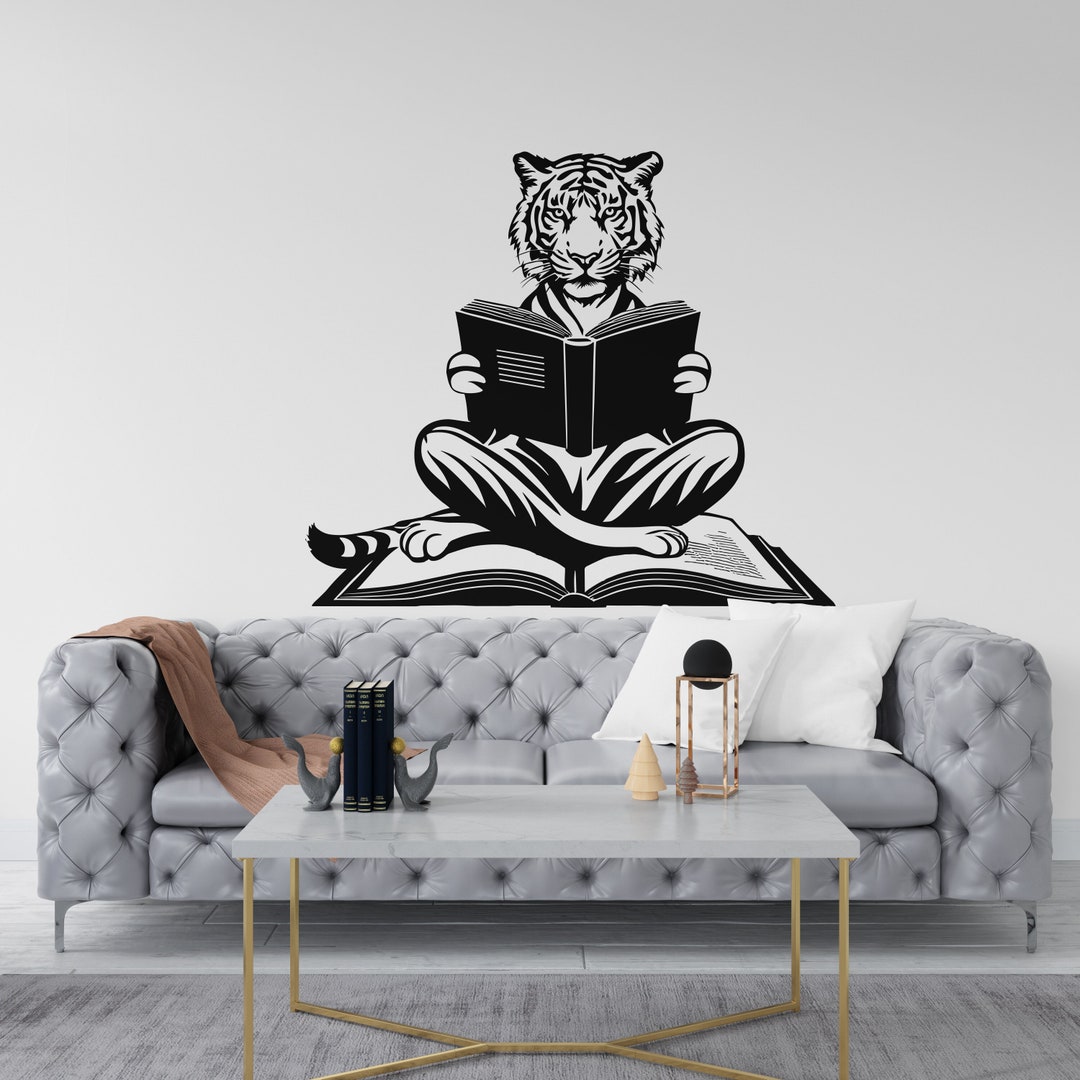A Cute Tiger Reading a Book Wall Decal Reading Books Magic Wall Decal ...