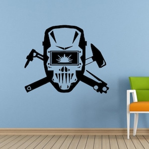 Big Skull Head Angry Welding Mask Window Wall Decal Vinyl Sticker Mural ...