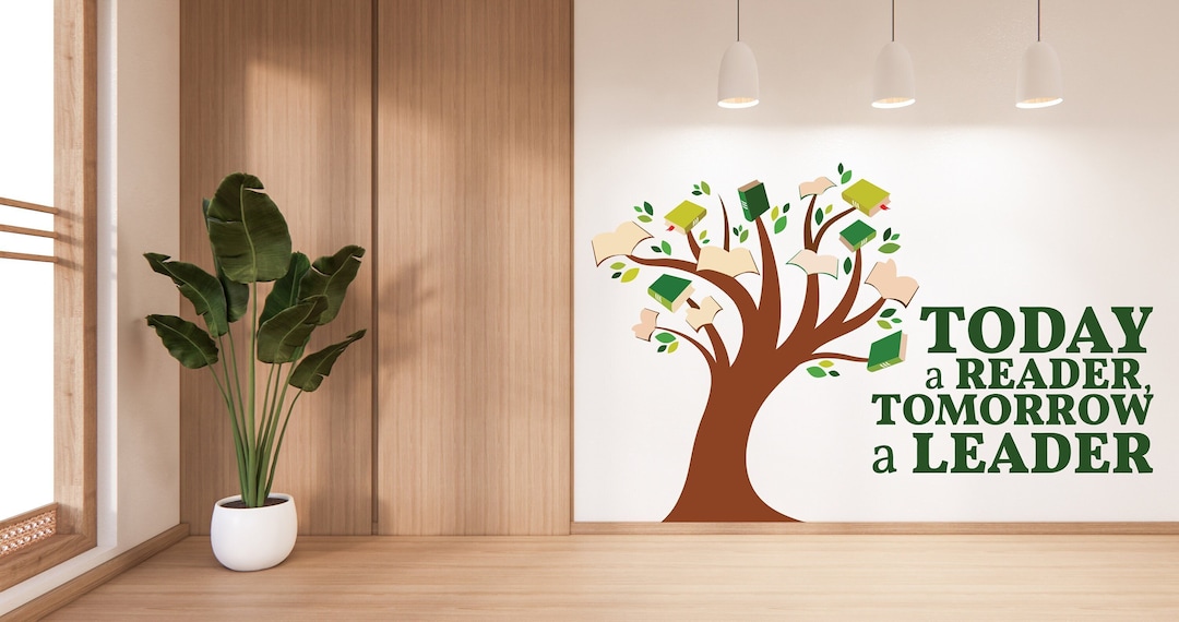 Today a Reader Tomorrow a Leader, Library Tree Wall Art Decals, Library ...