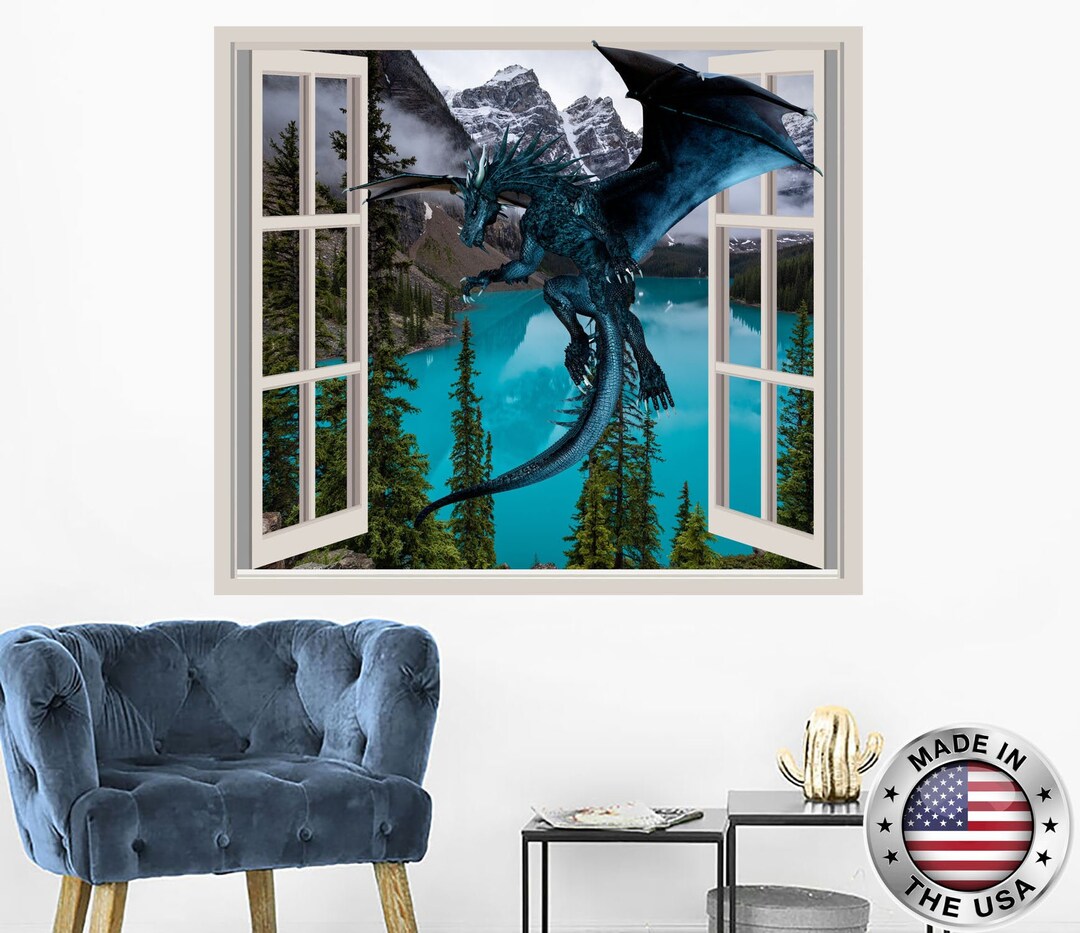 Dragon Window Wall Decal. Nature Vinyl Sticker Murals. Blue Dragon ...