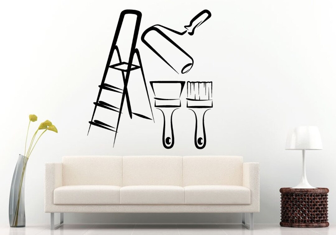 Set of Repair Tools Latter Paint Brush Roller Wall Decal Vinyl Sticker ...