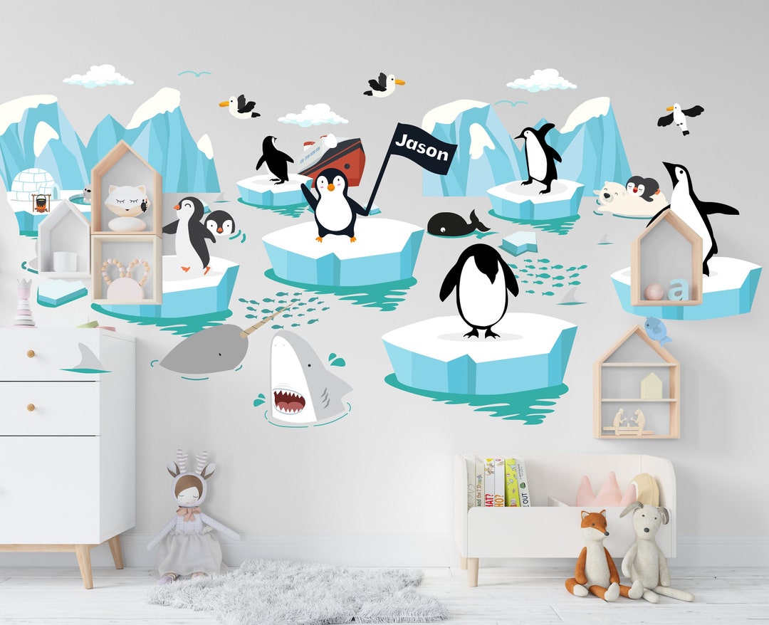 Arctic Wall Decor, Arctic Animals Decal, Penguins Whale Iceberg ...