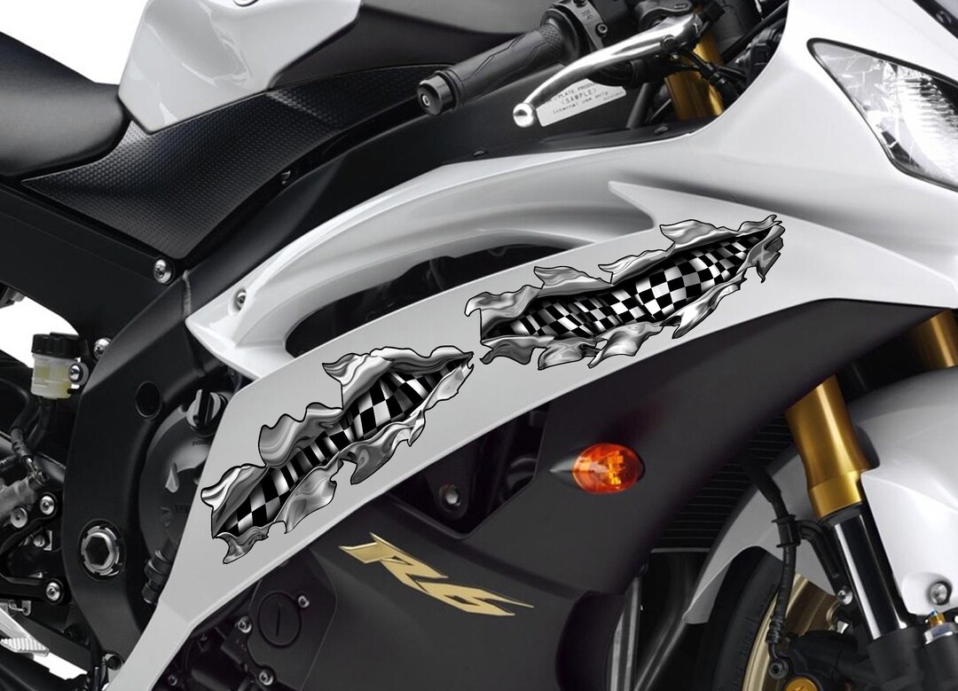 Ripped Metal Checkered Flag Bike Sticker, Ripped Metal Racing Flag Bike ...