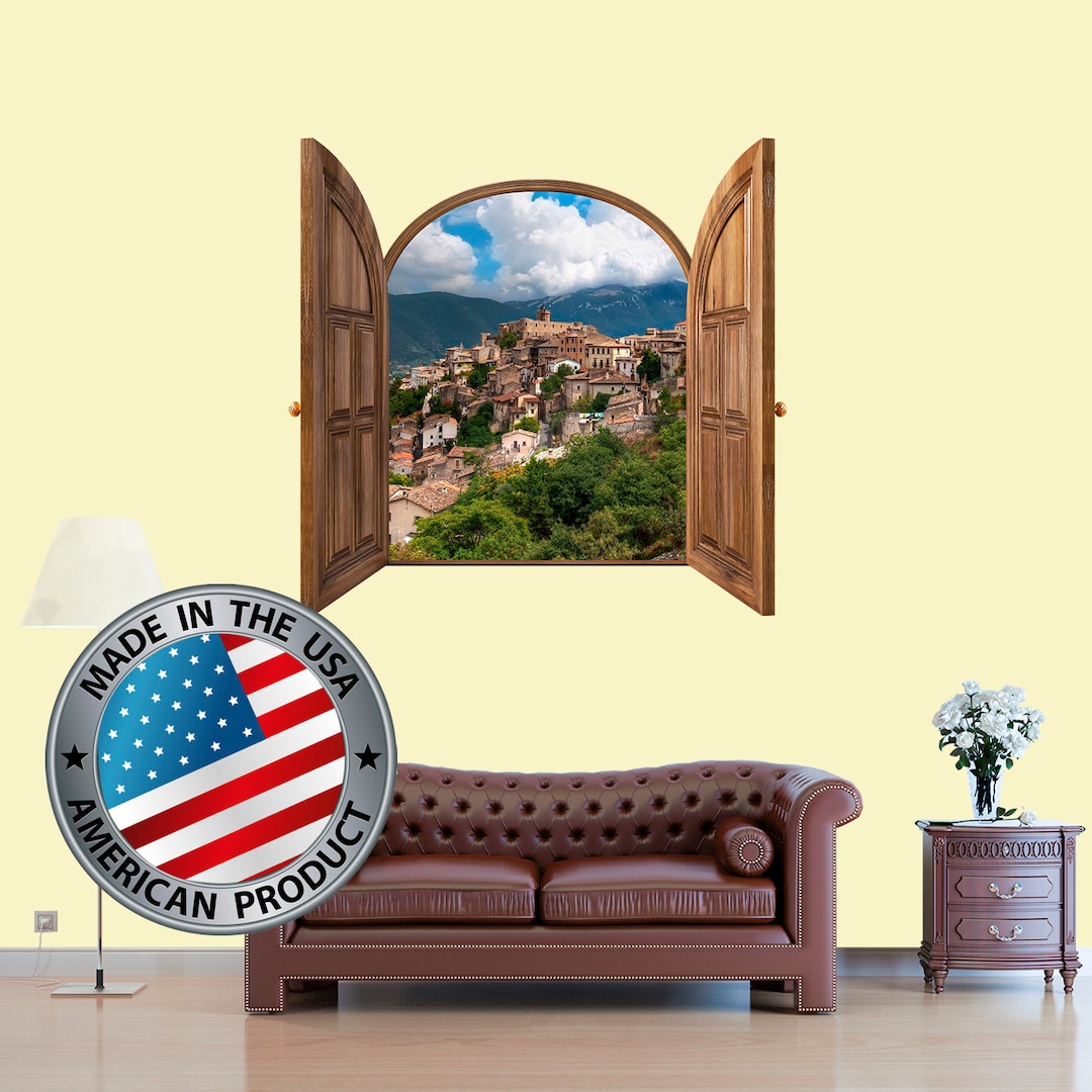 Window Frame With City View Wall Decal, 3D Window Mural Large, Nature ...