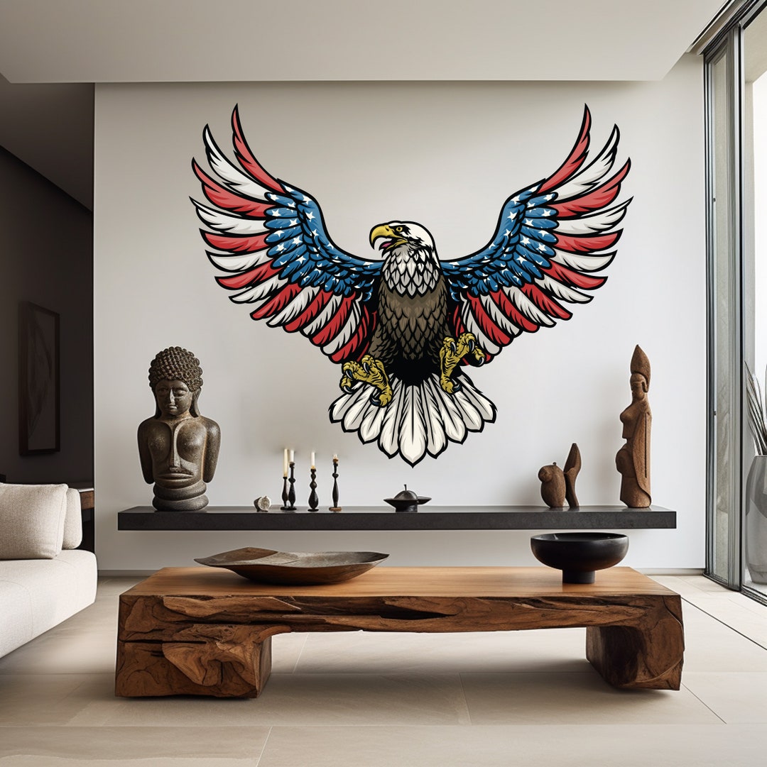US Flag Decal, Bald Eagle USA Flag Wall Sticker, Patriotic Home Decor ...