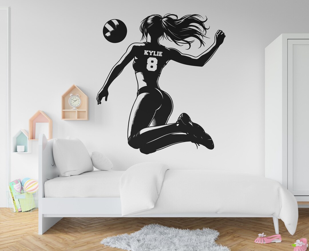 Large Custom Name Volleyball Girl Wall Decal Sport Wall Decal Kids ...
