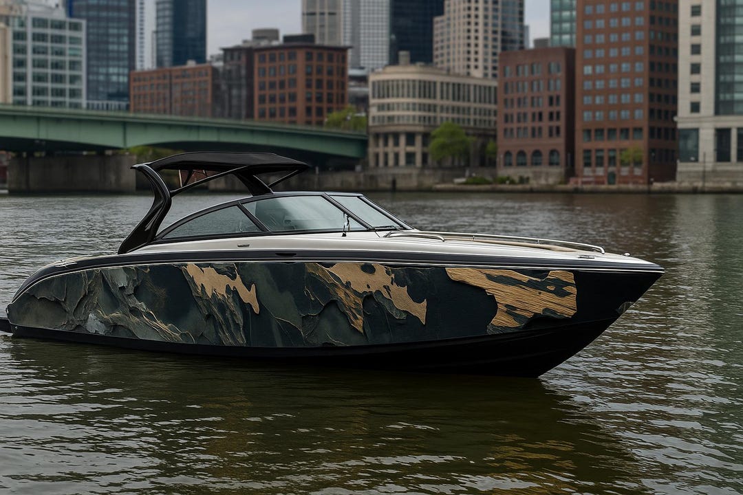 Urban Camo Gold Boat Wrap – Luxury Metallic Marine Vinyl for Speed ...