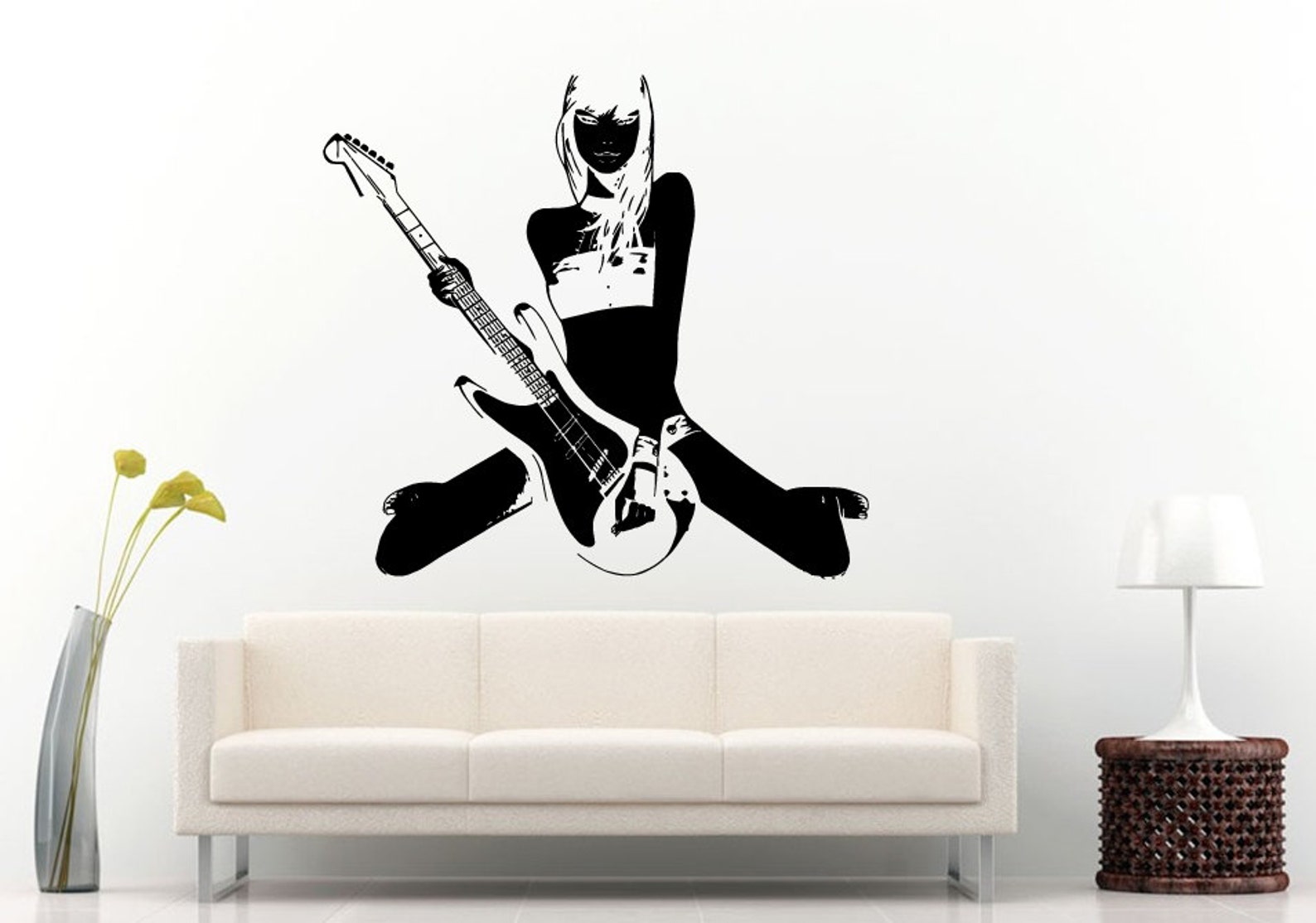 Beautiful Girl Woman With Electric Guitar Rock Music Wall Decal Vinyl ...
