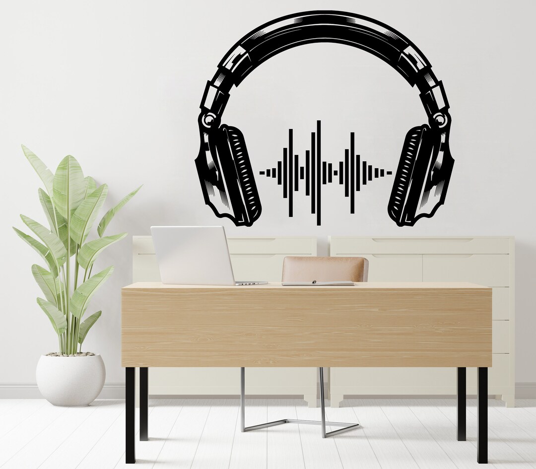 Headphone Audio Wave Wall Decal Sound Wave Wall Sticker Music Notes ...