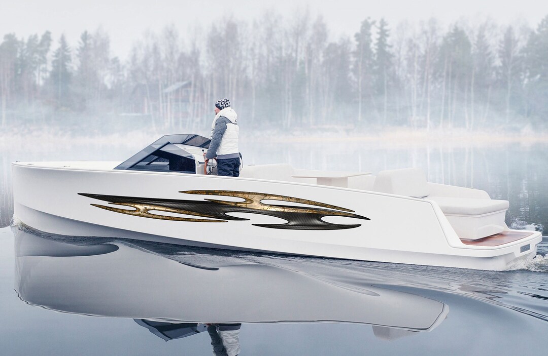 Tribal Cigar Boat Side Graphics Decal, Tribal Ripped Metal Watercraft ...