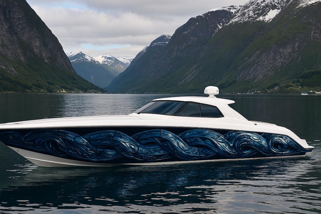 Nordic Blue Wave Boat Wrap – Custom Marine Vinyl Design for Speedboats ...
