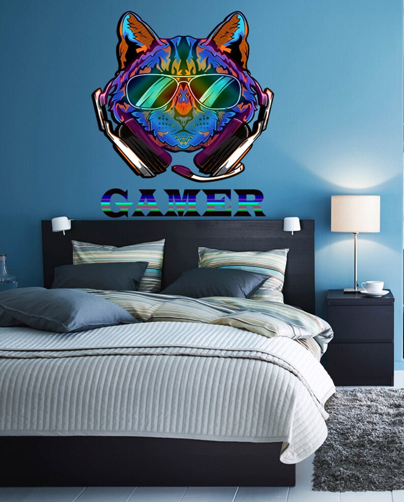Gamer Cat Wall Decal Gamer Cat Wall Sticker Gamer Cat Wall - Etsy
