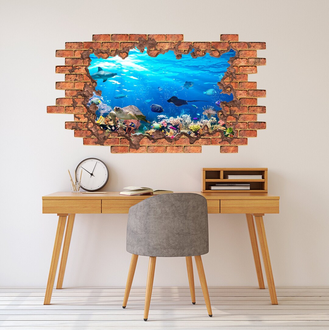 Underwater Life 3D Hole in the Wall Sticker. Ocean Life Wall Decor Kids ...